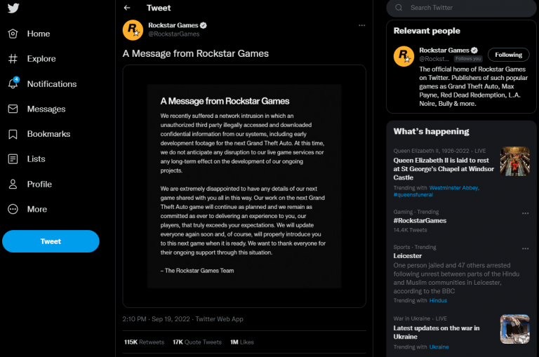 Rockstar Games GTA 6 statement passes 1 Million likes, becomes most ...