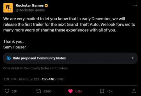Rockstar Games GTA 6 Trailer announcement passes 1 Million likes ...